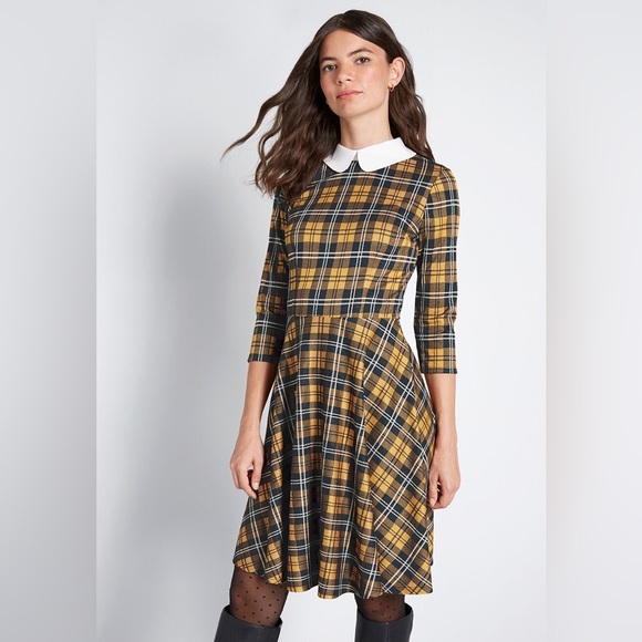 Modcloth | Dresses | Yellow Perfectly Proper Knit Aline Dress | Poshmark